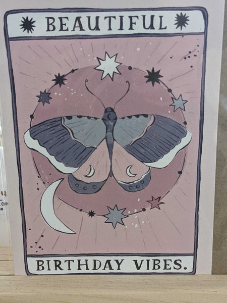 Moth Birthday Vibes Greeting Card – Sage Crystals